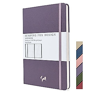Jumping Fox Design Premium A5 Dotted Journal Hardcover Notebook, Medium 5.6 x 8.4 inches, 120gsm Thick Paper, Numbered Pages, Inner Pocket, Unique Leatherette, Satin Purple
