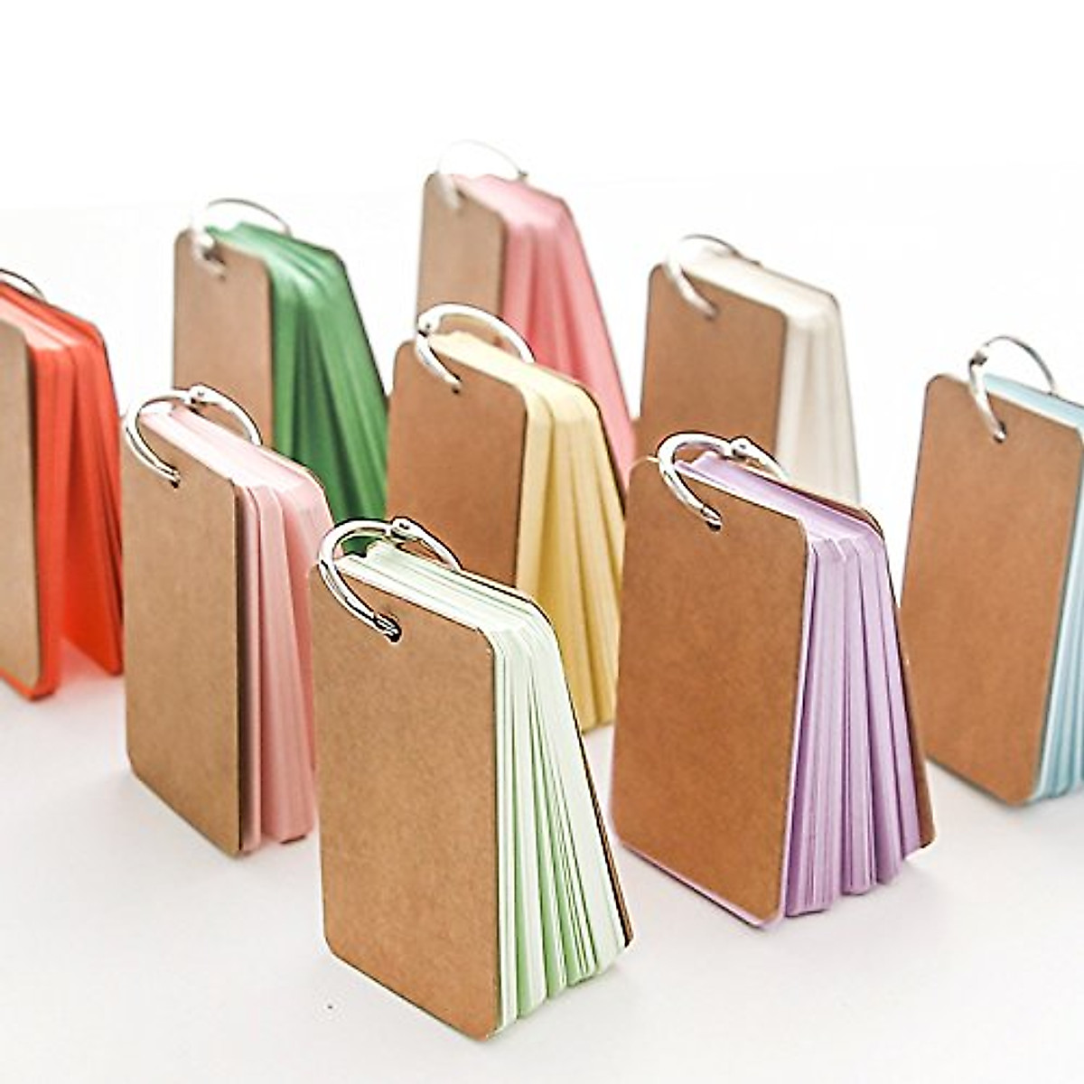 Blank Flash Cards Index Cards Note Cards with Binder Ring, Assorted Colors, 3.5 x 2.2 Inches,10 Packs, 50 Sheets/Pack