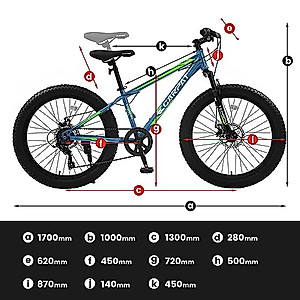 ZLECTIO Mountain Bike with 7 Speeds and High-Carbon Steel Frame, 24 Inch Fat Tire Bikes for Men and Women, Adult/Youth Road Bicycle for Urban Commuter