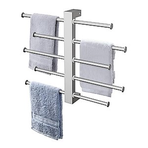 5-Tier Bridge Sliding Bathroom Towel Bar 16 Inch, ZUEXT Brushed Nickel Finished Stainless Steel Towel Holder Hanger, Wall Mounted Adjustable Hand Towel Rod for Washroom Kitchen, 1.5" Tube Towel Racks