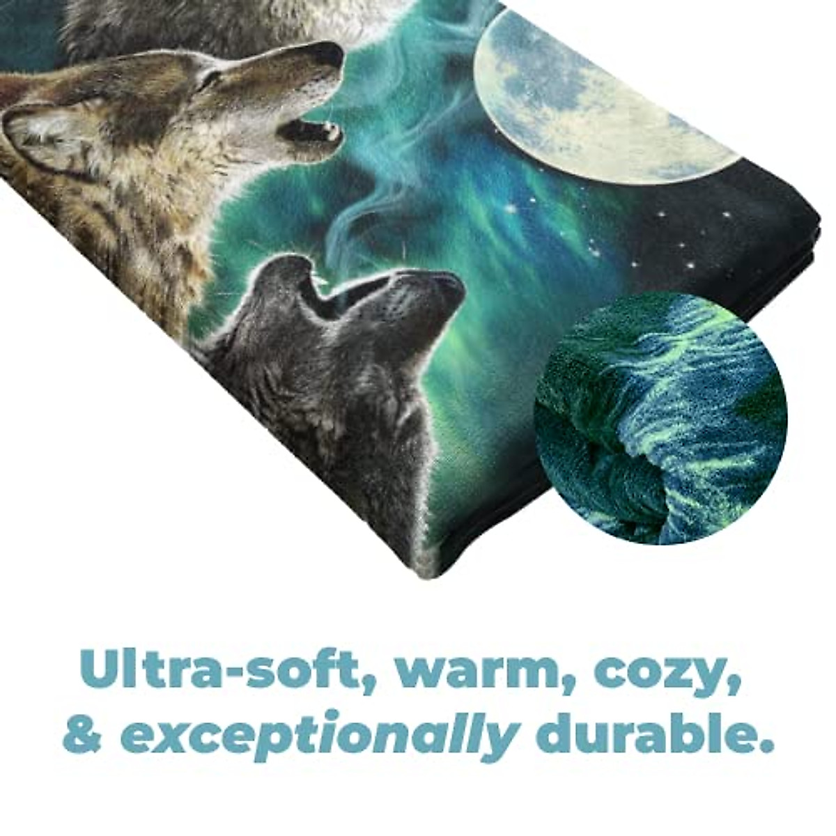 Dawhud Direct III Howling Wolf Fleece Blanket for Bed, 75" x 90" Queen Size Moon Fleece Throw Blanket for Women, Men and Kids - Super Soft Plush Wolf Blanket Throw Plush Blanket Wolf Gifts