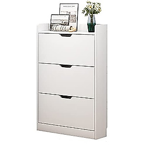 MYSNKU Shoe Cabinet Entryway White Narrow Shoe Storage Cabinet Flip Down Shoe Rack Wood 3 Tier Shoe Organizer Home and Apartment (White, 19.68x45.66)