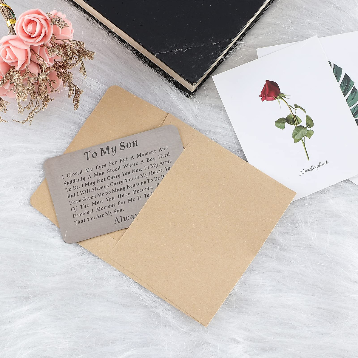 JAmuruwt Gifts for Son Metal Wallet Insert Card to My Son Gifts from Mom and Dad Birthday Christmas Graduation Wedding Deployment Gifts for Son