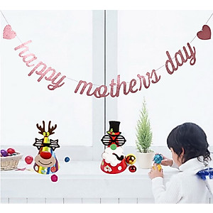 Swdthnh Happy Mother's Day Rose Gold Glitter Paper Banner, Funny Best Mom Ever/Mother's Birthday Party Photo Backdrops Sign Decoration(Rose Gold Mom)
