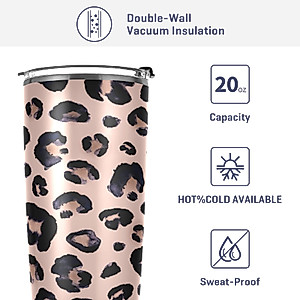 Leopard Print Cheetah Pink Insulated Tumbler Cup with Straw Lid Vacuum Reusable Stainless Steel Water Bottle Coffee Travel Mug 20oz