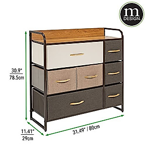 mDesign 30.9" High Steel Frame/Wood Top Storage Dresser Furniture Unit with 7 Removable Fabric Drawers - Large Bureau Organizer for Bedroom, Living Room, Closet - Multi-Color/Espresso Brown