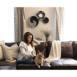 Outer Woods Boho Wall Decor Wicker Baskets | Decorative African Woven Rattan Seagrass Hanging Basket for Home | Small and Large Boho Home Round Flat Art Plates Set of 3 | Unique Handmade Boho Basket