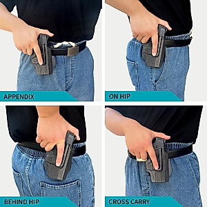 Gun Holster, OWB Holster Paddle Polymer Fit: Taurus TH9 / TH9C - Outside Waistband Open Carry Holster with Safety Lock - Angle Adjustable / 1.5"-2" Belt Adjustable (Black, Right)