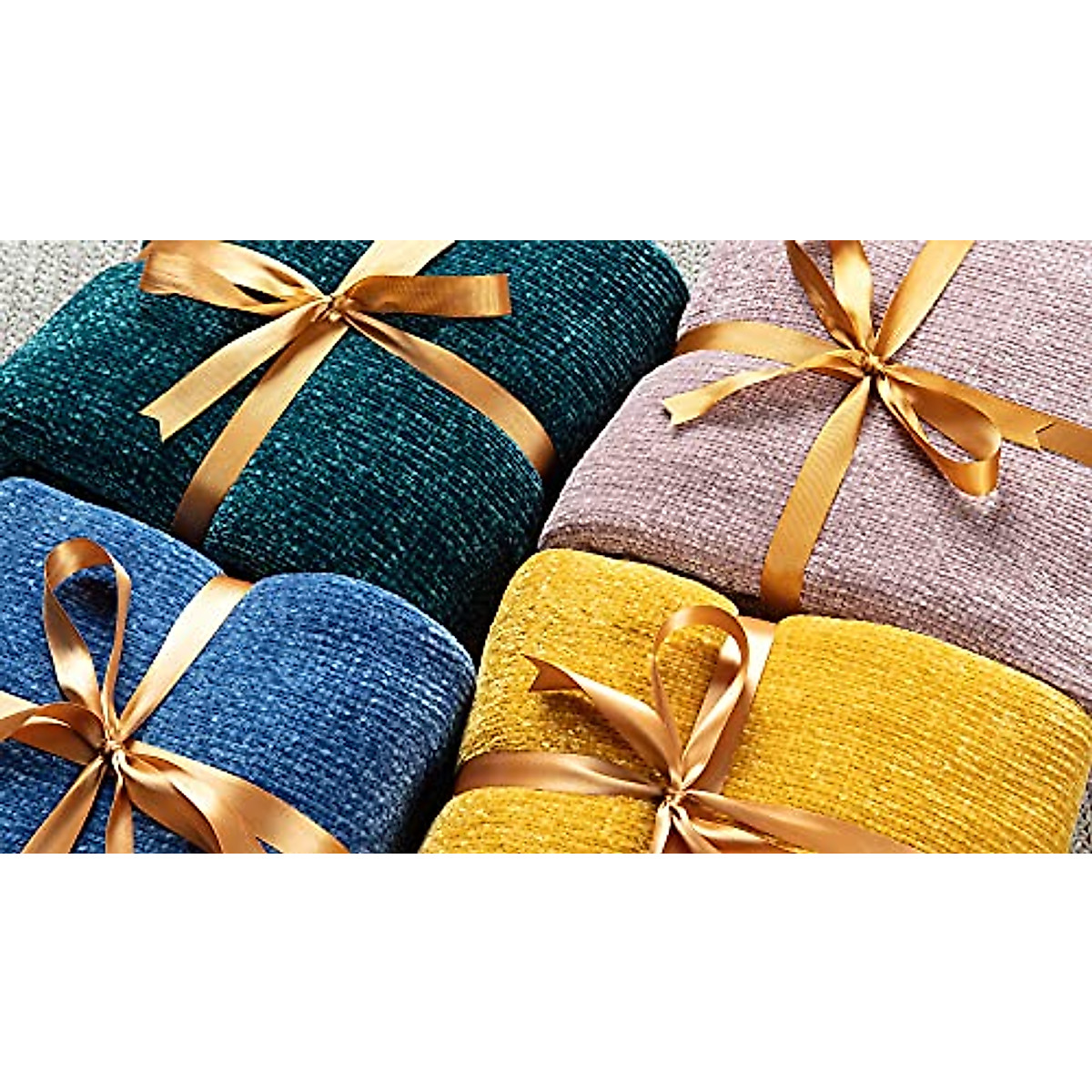 Chanasya Chenille Yellow Knit Throw Blanket - Super Soft Sweature Textured Classy Subtle Shimmer Decorative Knitted Blanket for Sofa Couch Bed Living Room Housewarming Gift (50x65 Inches) Yellow