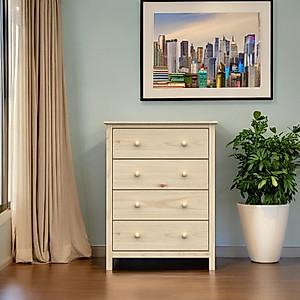 From the Tree Furniture Chest 4 Drawer 30" Solid Wood Unfinished - Ample Storage with Beach Charm for Any Space