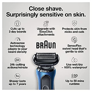 Braun Electric Razor for Men, Series 6 6072cc SensoFlex Electric Foil Shaver with Precision Beard Trimmer, Rechargeable, Wet & Dry with 4in1 SmartCare Center and Travel Case