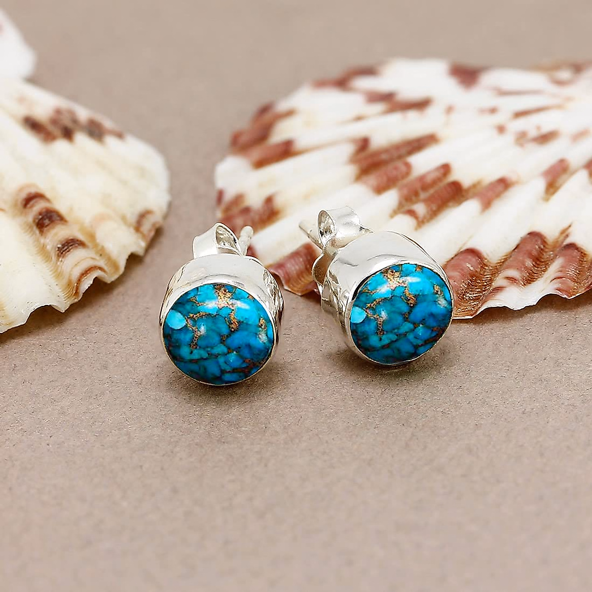 1.35Ct Blue Copper Turquoise Stud Earrings for Women Sterling Silver Blue Stone Jewelry Women's Day Gifts For Mom Wife