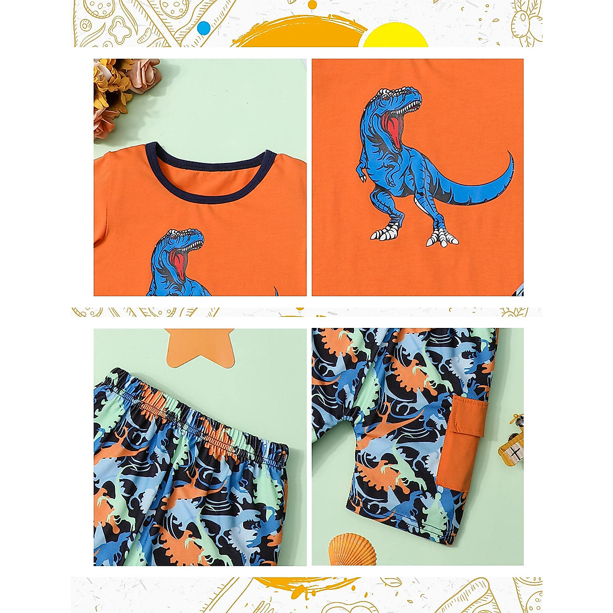 MIGU Toddler Boys Clothes 4-5T Short Sleeve Shirts Tops Shorts Pants Set 2pcs Spring Summer Clothes Dinosaur Outfits