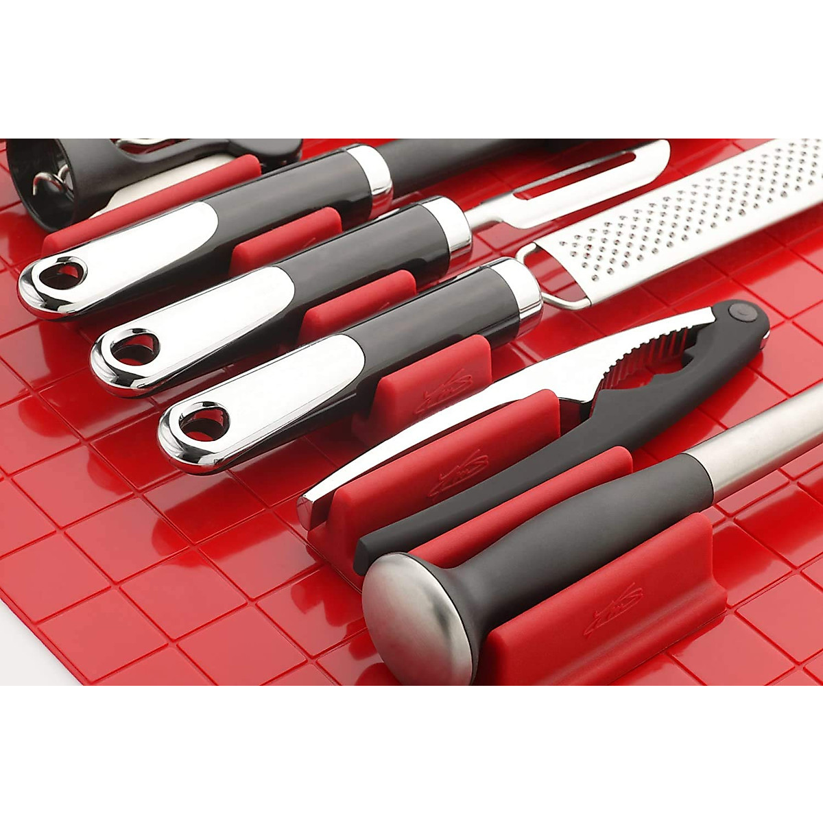 KMN Home DrawerDecor Customizable Organizer, Drawer and Shelf Cabinet Liners, Non-Slip and Easy Clean, Deluxe Starter Kit, 21 Piece - Red