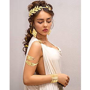 Jstyle Grecian Goddess Costume Accessories Set for Women Leaf Headband Coil Upper Arm Bracelet Dangle Earrings for Wedding Toga Party