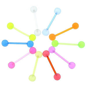 Oasis Plus 10pcs 14G Glow in The Dark Flexible Bioplast Tongue Ring Nipple Barbell 6mm Acrylic Balls