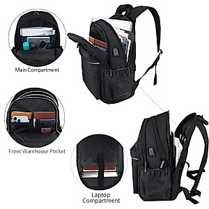 KEOFID Anti-thief travel laptop backpack with USB charging port for men and women,school bookbag for college girls and boys,(Full black)