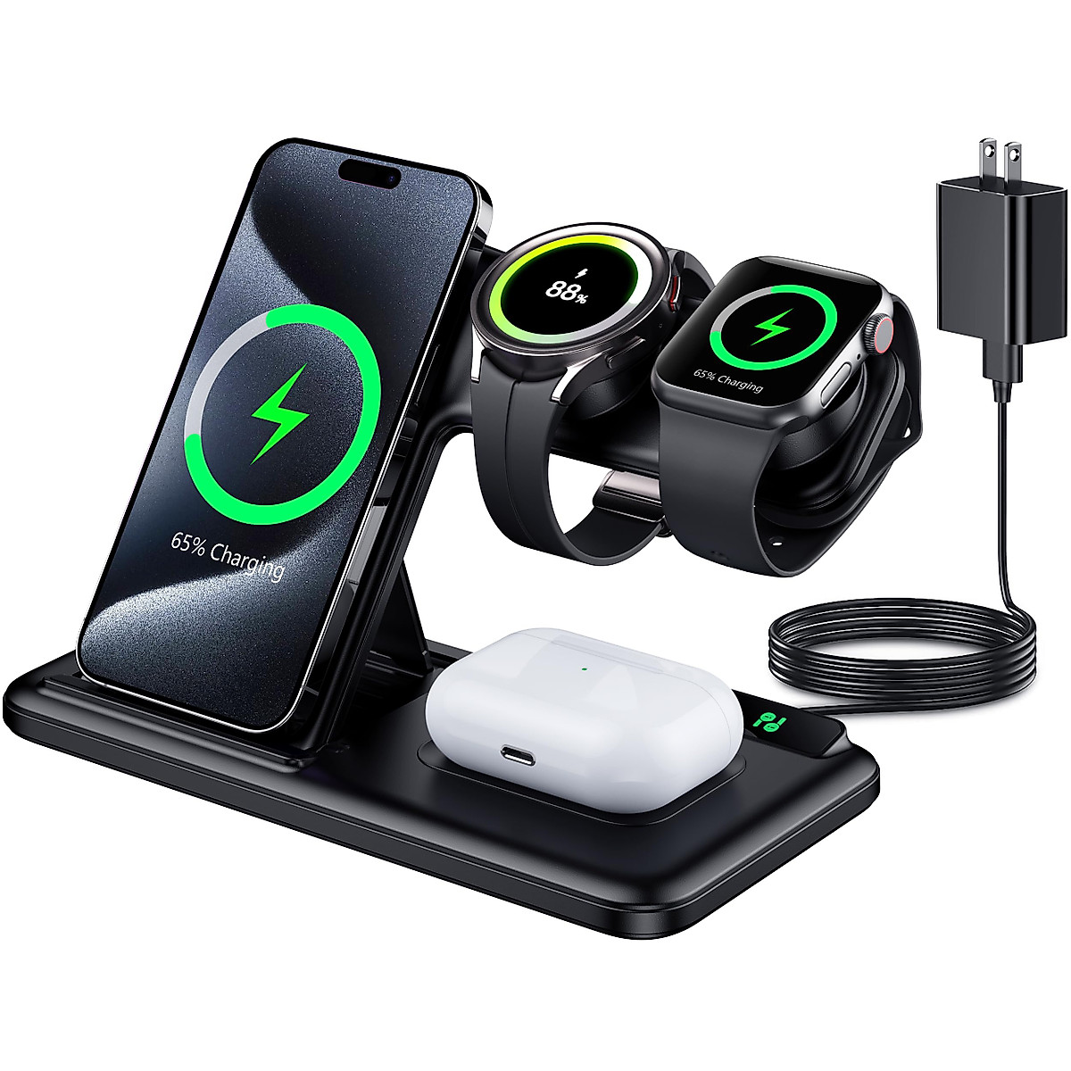 Wireless Charger for iPhone and Samsung Multiple Devices, Portable Apple Charging Station for iPhone 15/14/13/12/11/Pro/Max/Plus, for Apple Watch Charger iWatch and Galaxy Watch, for AirPods 3/2/Pro