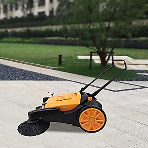 InSyoForeverEC Walk-Behind Outdoor Sweeper, Hand Push Floor Sweeper, Pavement Sweeping Cleaning Tool, with 14.53 gal Waste Container, Sweeps 39611ft²/h, 41.34 inch Sweeping Width