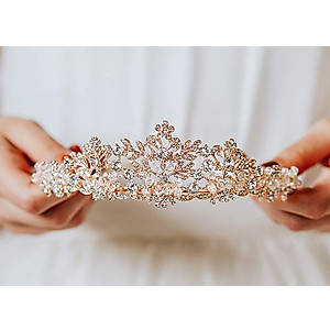 SWEETV Rose Gold Wedding Tiara Earrings Jewelry Set for Women & Girls - Bridal Tiara & Dangle Earrings with Rhinestones