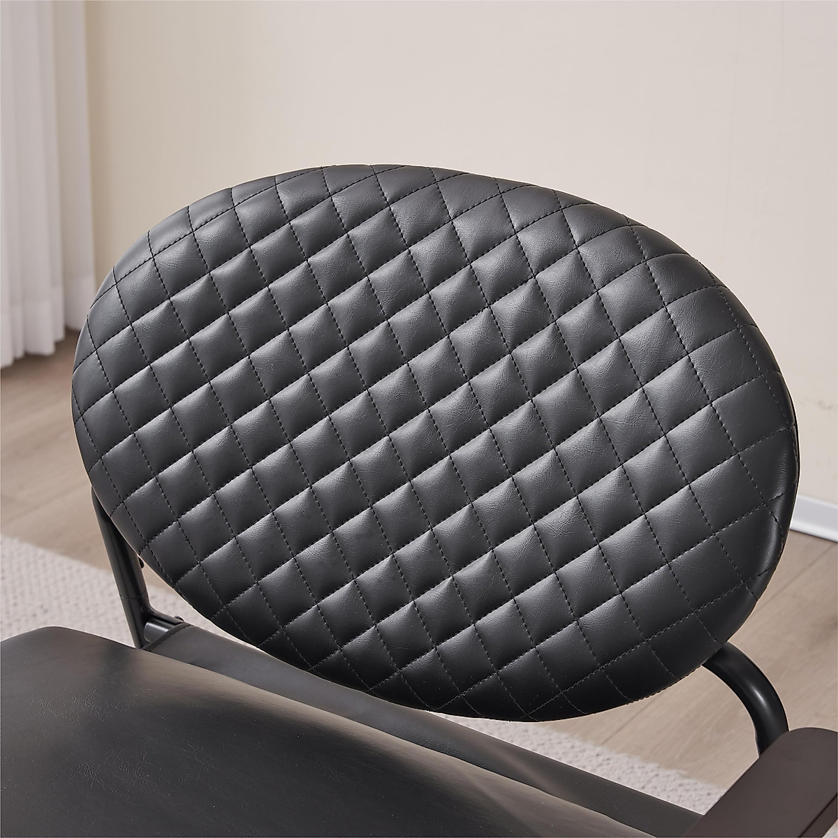 Tiophome Accent Metal Frame, PU Leather Upholstered Comfy Oval Back with Lattic, Side Leisure Lounge Arm Chairs Armchairs for Living Room, Bedroom, Black, Extra Large