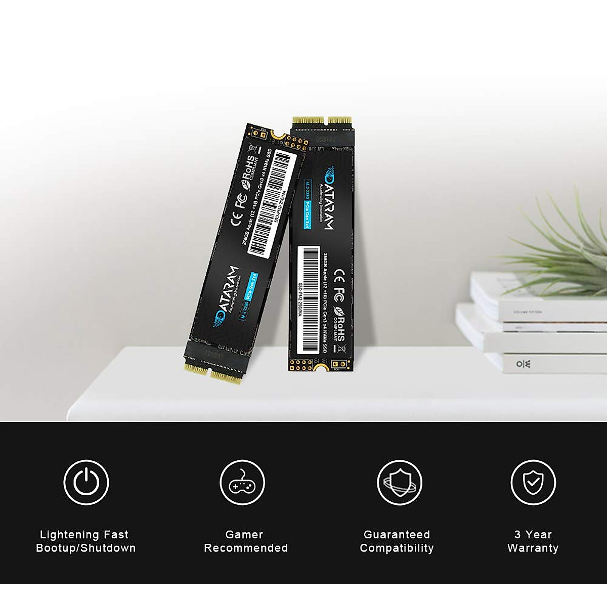 Dataram M.2 2280 256GB PCIe NVMe Gen 3.0 x4 SSD Compatible with Apple MacBook Air (2013-2017) & Pro (2013-2015), Mac Mini (2013) & Pro (2014), iMac (2013-2019)