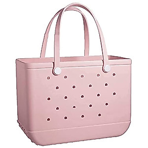 REMEK Tote Bag for Women Medium Beach Bag for Women Portable Travel Bag Handbag for Sports Pool 14.4x12.2x5.1 inches (Light Pink)