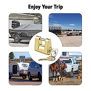 CZC AUTO Trailer Lock Dia 1/4 Inch, Coupler Lock 3/4 Inch Span Trailer Hitch Lock with Keys Trailer Coupler Lock for Tow Boat RV Truck Car's Coupler (1 Pack, Brass)