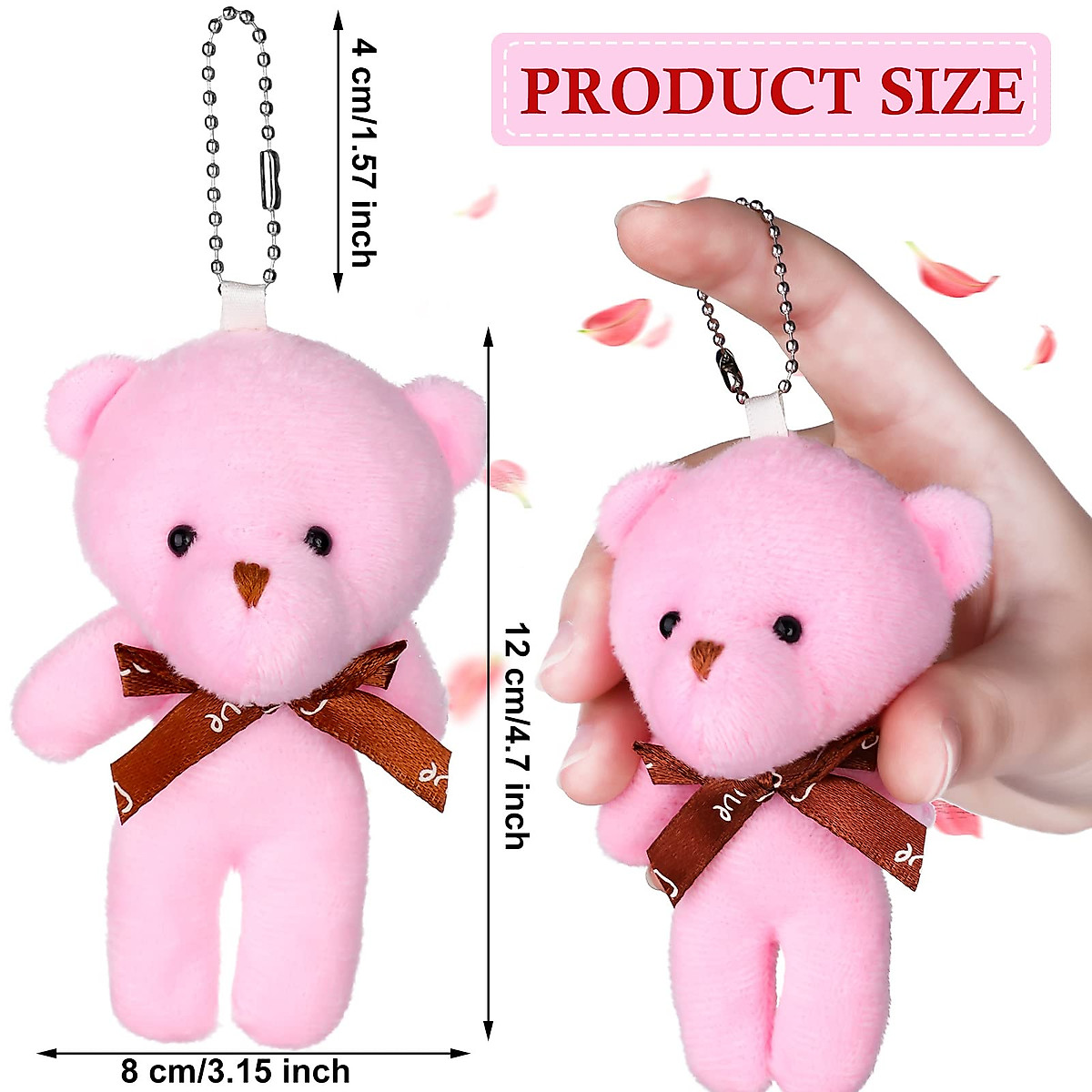 15 Pieces Valentine's Day Mini Bear Toy 4.7 Inch Stuffed Animal Jointed Bear Plush Doll Miniature Bear for Wedding Keychain Birthday Xmas Decorations Party Favors (Red, Pink, White)