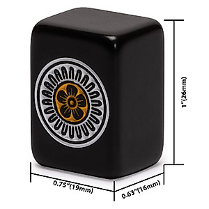 Yellow Mountain Imports Japanese Riichi Mahjong Set - Black Standard Size Tiles and Vinyl Case - with East Wind Tile, Set of Scoring Sticks, & Dice