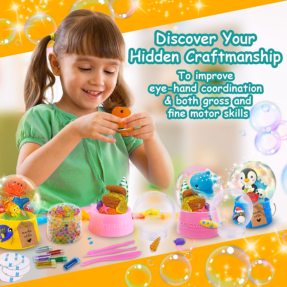 GraceDuck Kids Crafts DIY Snow Globe Kit - Arts and Crafts for Kids Ages 4-8 - Crafts for Kids Ages 8-12 Activities for Girls & Boys Ages 6 7 8 9 10 11 12 - STEM Toys Christmas Birthday Gifts