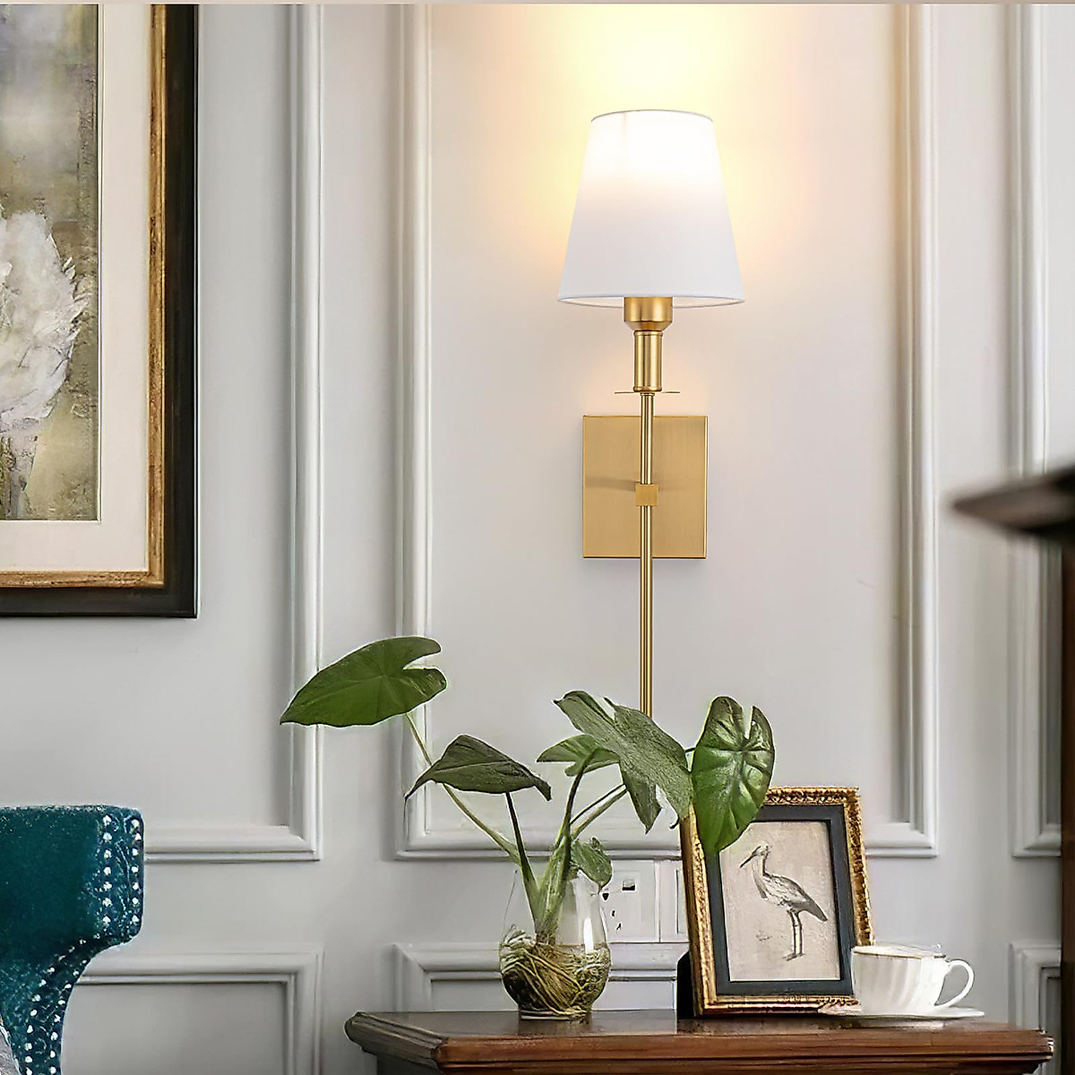 Wall Sconces Battery Operated Set of 2,Gold Rechargeable Wireless Wall Lights Fixture,Indoor Battery Wall Sconce with Remote Dimmable 10 Colors Modes,for Bedroom,Apartment,Farmhouse (Gold)