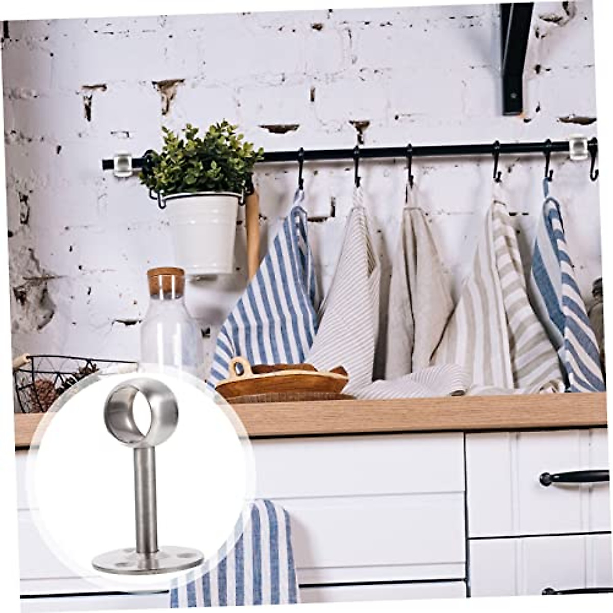 Garneck 8pcs Clothes Rail Flange Closet Rod Shelf Bracket Ceiling Mount Shower Rods Ceiling Mount Drapery Stainless Steel Hooks Shower Rod Hooks Metal Shelf Brackets Curtain Rod Support