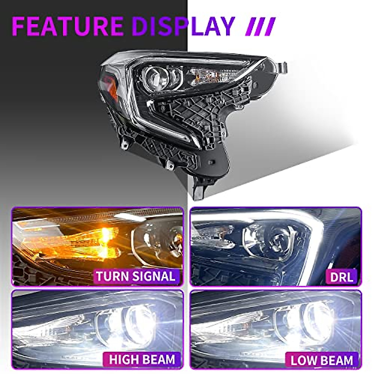 Archaic Headlights Assembly Compatible with 2018-2021 GMC Terrain SL SLE SLT,for OE Xenon/HID,Passenger Side/Right,84312727, 84610586, 84751230