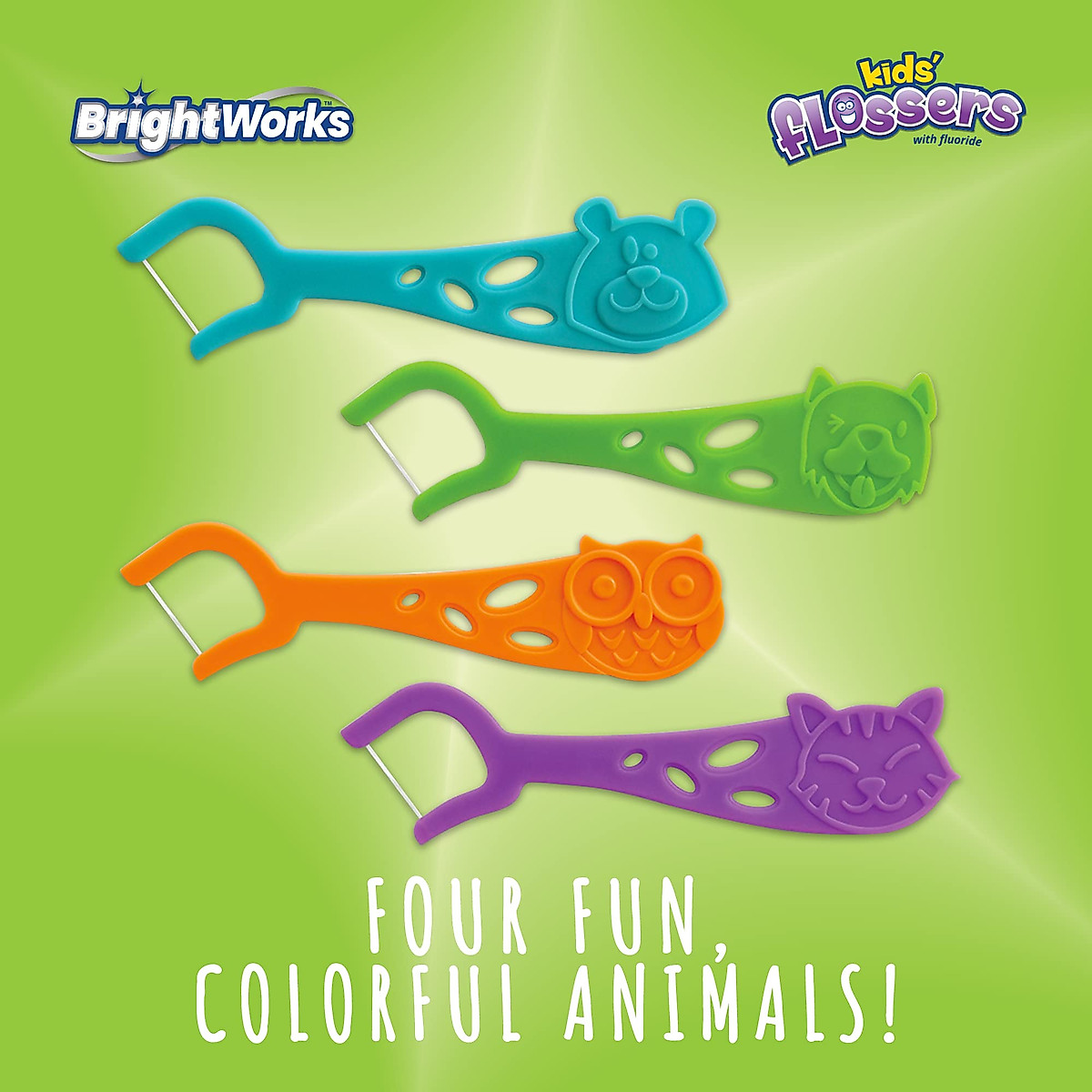 Kids’ Grape-Flavored Dental Flossers, Colorful Animals add Fun to Support Healthy Habits, Easy-Grip Handle and Fluoride-Coated Floss, Pack of 3 x 75 Pieces