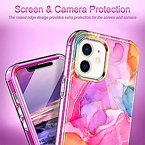 Hocase for iPhone 12 Case iPhone 12 Pro Case, (with Built-in Screen Protector) Cute Rugged Shockproof Slim Lightweight TPU Full Body Protective Case for iPhone 12/12 Pro (6.1") - Purple Meets Pink