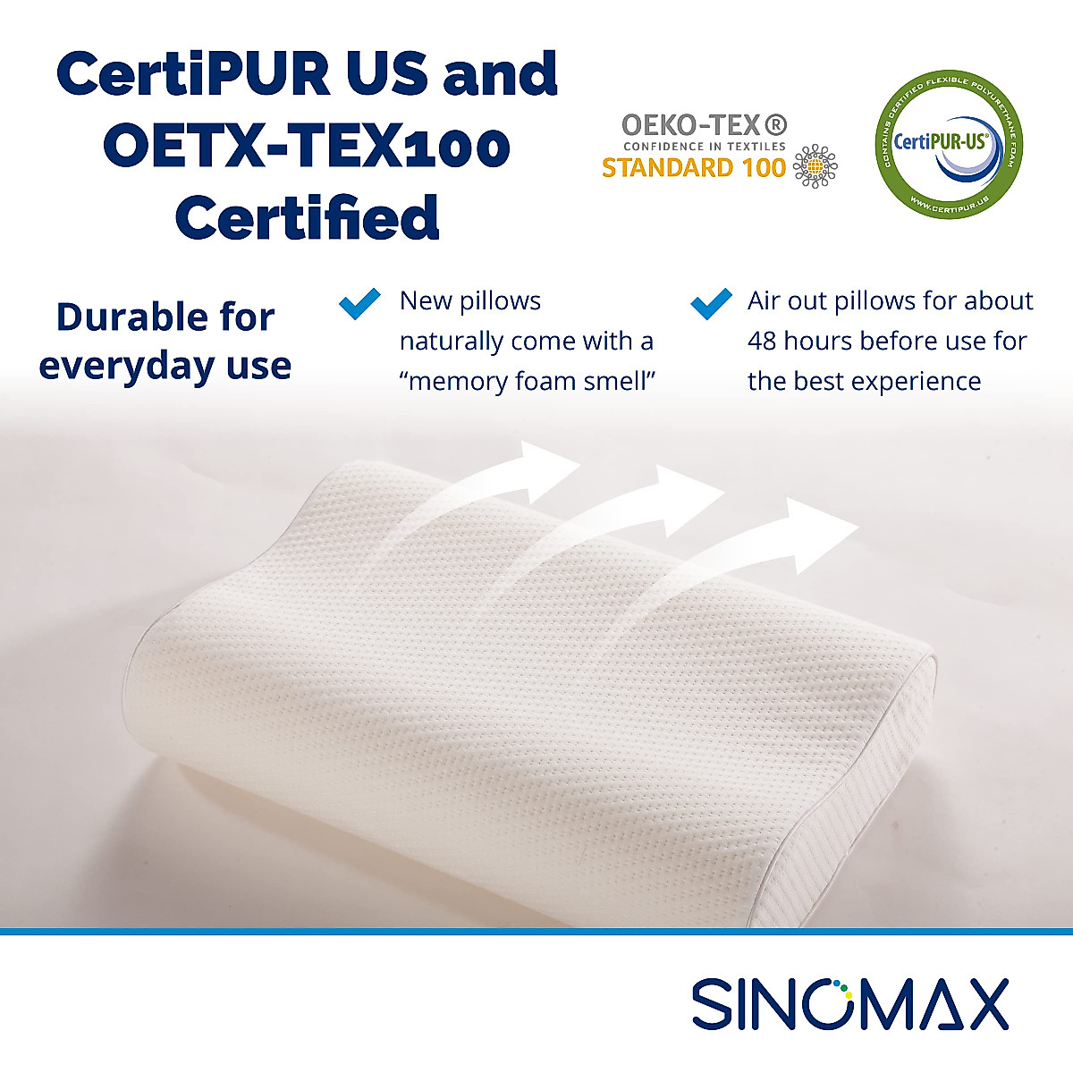 Sinomax Contour Memory Foam Neck and Cervical Pillow Queen Size - Golden Diamond Neck Pillow - Neck and Cervical Pillow - 26 x 14 x 4-5 inches (Queen)