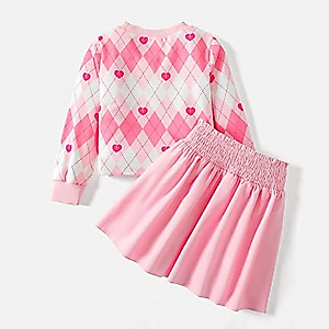 L.O.L. Surprise! Girl Skirt Set Long Sleeve Letter Print Sweatshirt Plaid/Pink Smocked Skirt Set 2PCS Clothes Set Outfit Pink 7-8 Years