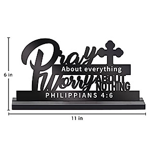 Pray About Everything Worry About Nothing Sign, Religious Scripture Inspirational Word Plaque, Bible Verses Plaque Decor, Wooden Table Centerpieces Christmas Decorations for Home Living Room Office