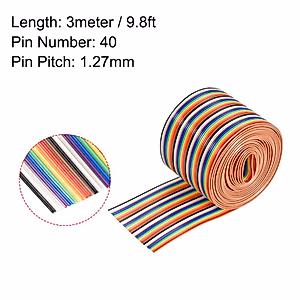 Tool parts IDC Rainbow Wire Flat Ribbon Cable 40P 1.27mm Pitch 3meter/9.8ft Length