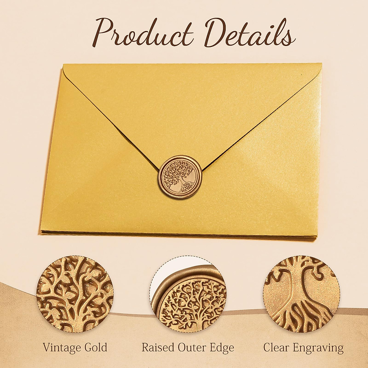 50 Pcs Gold Wax Seal Stickers, Gold Adhesive Envelope Sealing Stickers Decoration for Christmas Gift, Wedding Invitaion, Birthday Party (Life Tree Style)