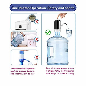 TBZWater Pump 5 Gallon Water Dispenser with USB Charging Automatic Electric Portable for Use of 2-5 Gallons Bottles Ideal for Home Kitchen Office and Outdoors (Black)