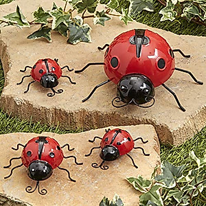 The Lakeside Collection Metal Ladybug Garden Decorations with Red and Black Spots - Set of 4