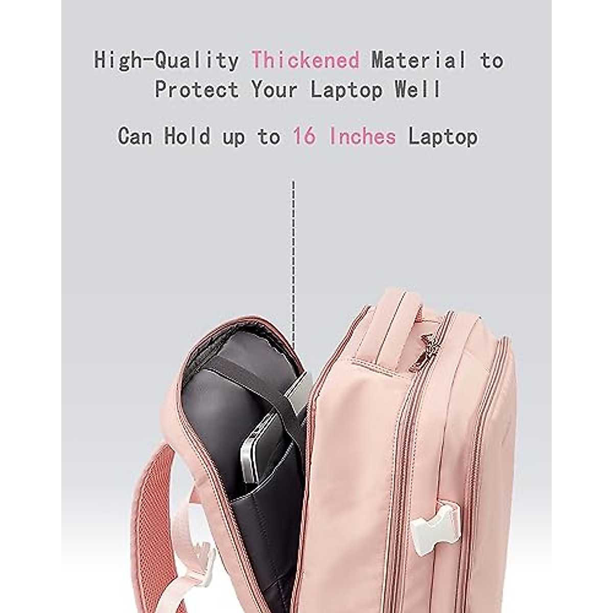 LUCKGLOW Travel Backpack for Women, Pink, Carry on Backpack, Laptop Backpack 15.6 Inch, Travel Essentials, Casual Daypack Backpack