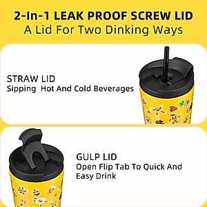 BJPKPK 22oz Insulated Tumbler With lid And Straw Stainless Steel Tumblers Travel Coffee Mug Reusable Thermal Cup,Hawaii Fruits Yellow