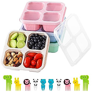 mzvcopm 4 Pack Snack Containers,Divided Bento Lunch Box with Transparent Lids, Reusable Meal Prep Lunch Containers for Kids and Adults,No BPA, 4 Compartment Food Storage Containers