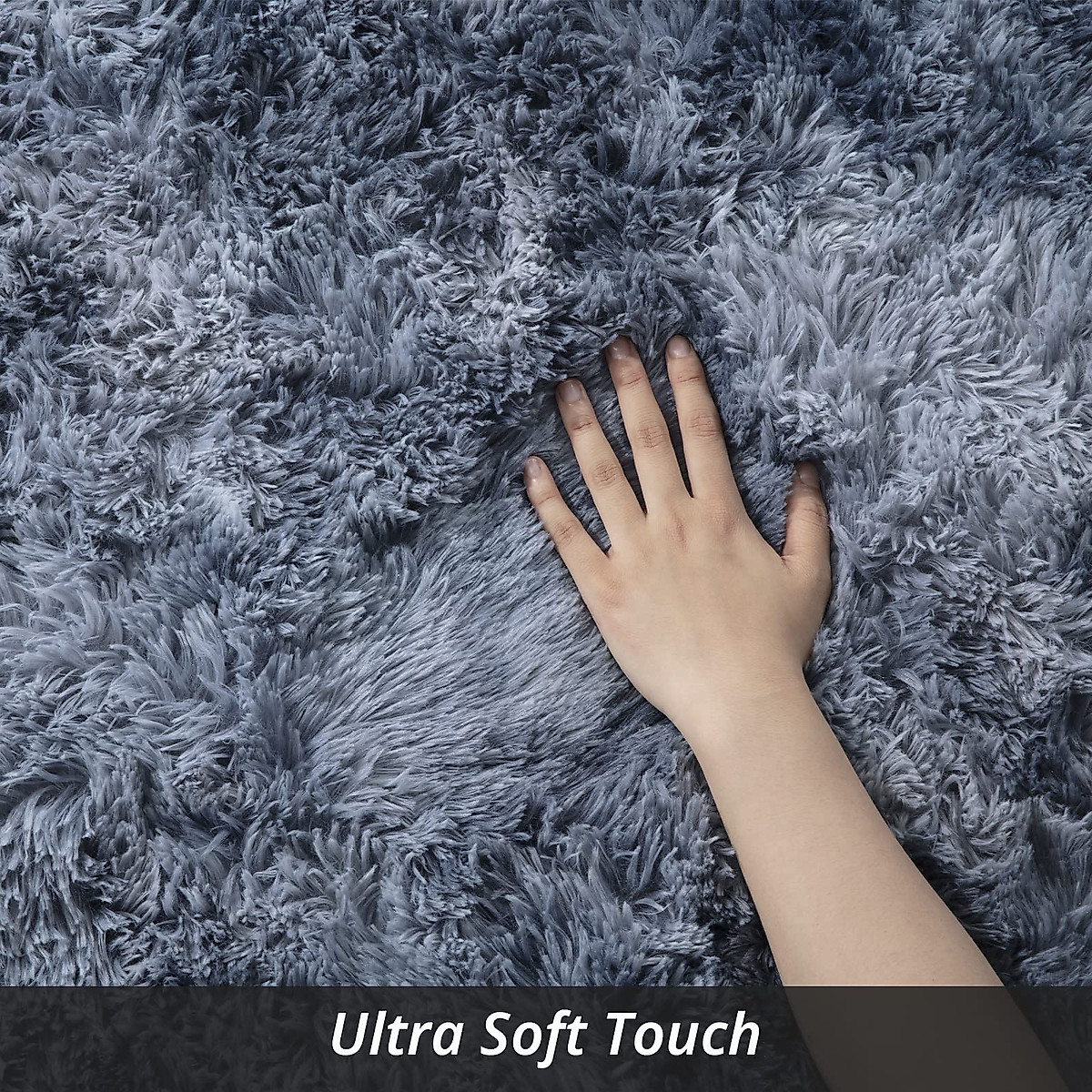 HOMBYS Shaggy Area Rug 9x12 Feet, Ultra Soft Large Plush Faux Fur Carpet, Non-Skid Bedroom Living Room Rug for Kids Playroom Home Decor, Tie Dye Grey