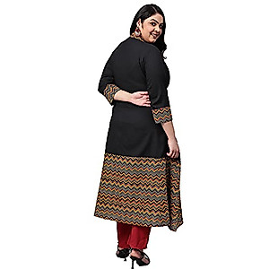 Yash Gallery Women's Rayon & Cotton Cambric Zig-Zag Print A-Line Kurta (XXL, Black.)