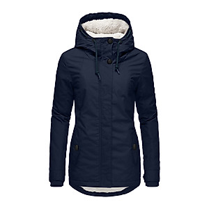 Women's Winter Fleece Lined Parka Coat Outwear Winter Long Hooded Fur Lined Trench Coat Puffer Down Jacket Overcoat (Navy-01, XL)