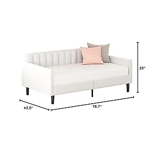 YOPTO Twin Size Boucle Upholstered Daybed, Ribbed Tufted Backrest, Daybed in Lavish Modern Design,Richly Foam hued and Super Comfort,Cream Ivory